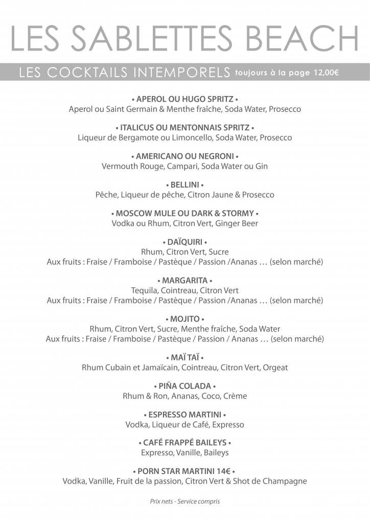 SablettesBeach – Plage privée – Restaurant – Cocktail's Bar